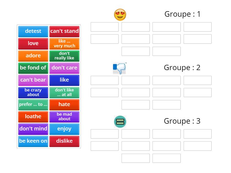 4°4 = Likes and dislikes - classement des expressions - Group sort