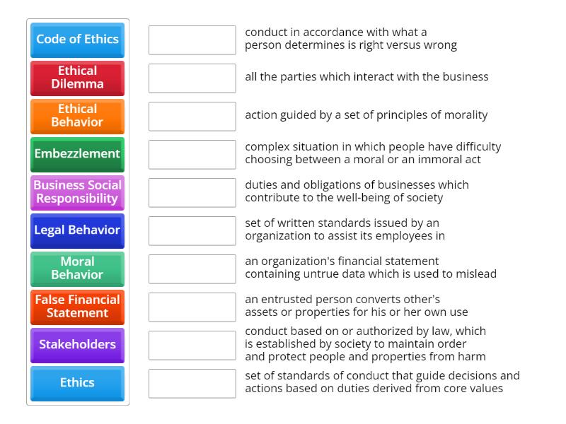 Ethics in Business- Vocab - Match up