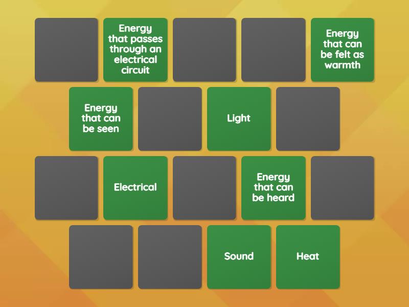 9 Types of Energy - Matching pairs