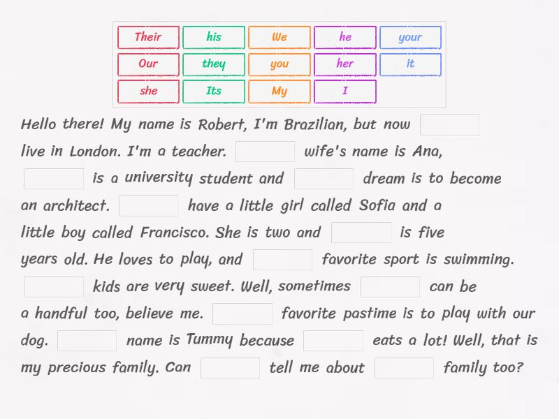 SUP BEG - Subject pronouns and possessive adjectives - Complete the ...