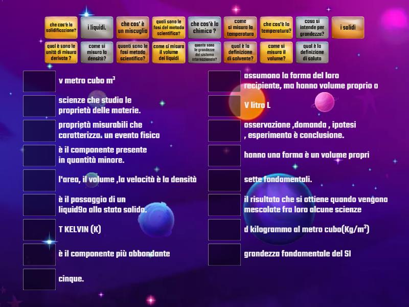 la scienze spaziale - Match up