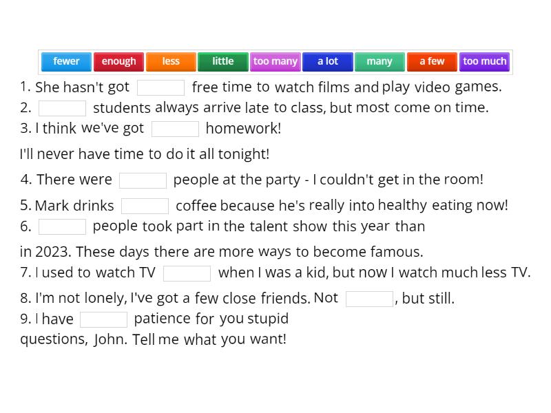 quantifiers - Complete the sentence