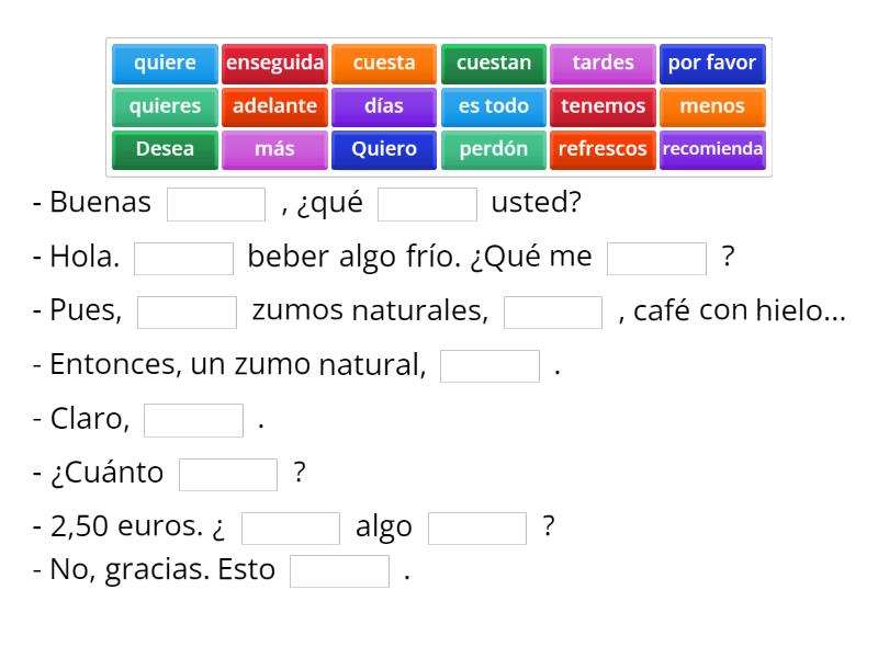 restaurante dialogos - Completar la frase