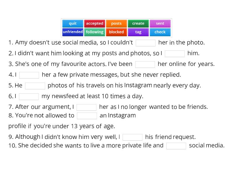 Vocabulary 'social media' - Complete the sentence