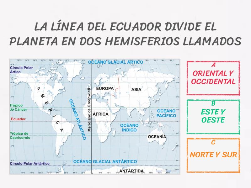 LINEAS IMAGINARIAS Y HEMISFERIOS DEL MAPA PLANISFERIO - Cuestionario