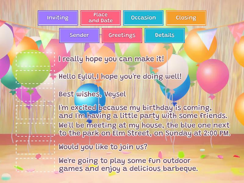 Matching Activity for Birthday Party Invitation - Match up