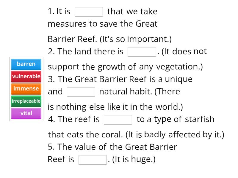 The Great Barrier Reef 2 - Complete the sentence
