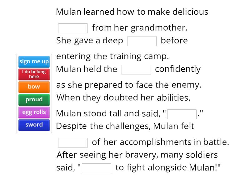 Mulan finish - Complete the sentence