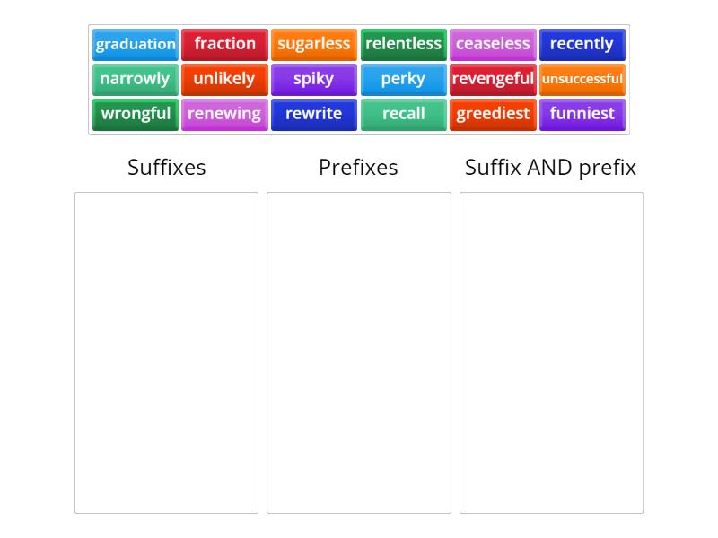Suffix vs Prefix practice - Categorize