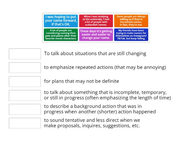 continuous aspect (presentation) - Match up