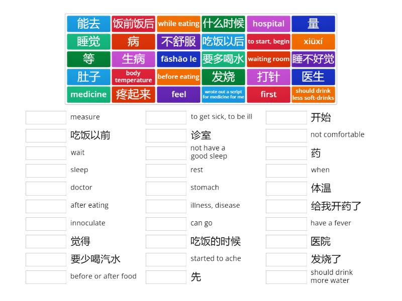 CME 2 LESSON 5 我生病了 - Match up