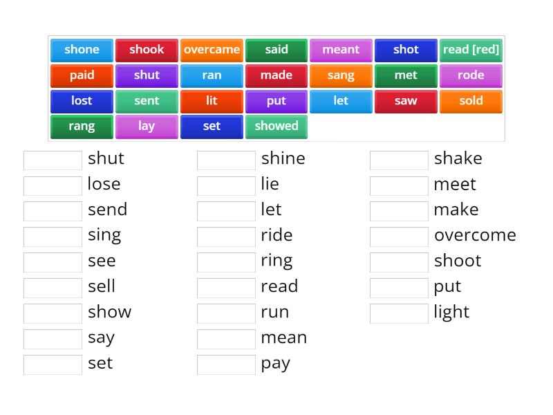 Irregular verbs 3 (PAST SIMPLE forms, practice & learn) - Une las parejas