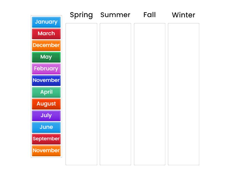 MONTHS OF THE YEAR categories - Categorize
