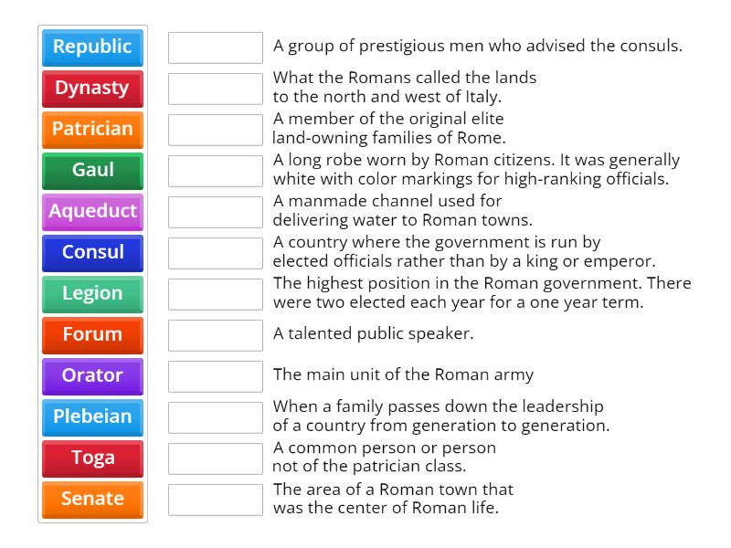 Ancient Rome Vocabulary - Match up