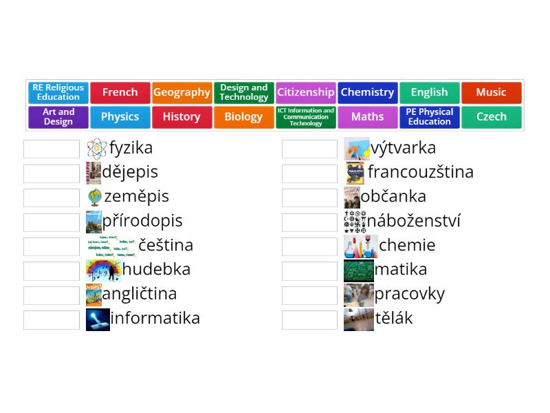 SCHOOL SUBJECTS (PRO 1 - U 3) - Match up