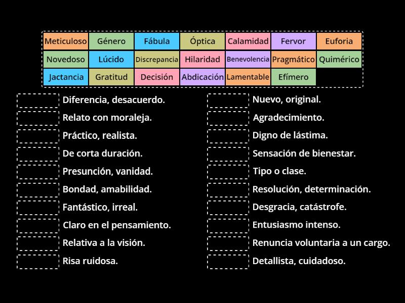 ETAPA 1 - RELACIONA EL SIGNIFICADO - Match up