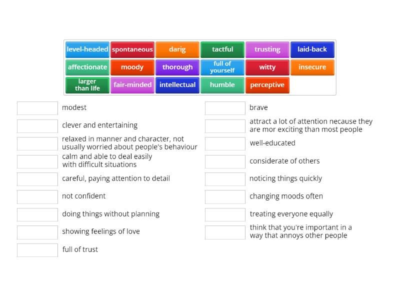 Focus 4 unit 2.1 personality adjectives - Match up