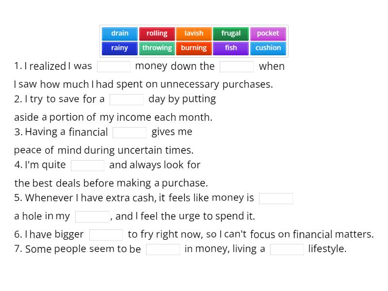 Money vocab - Complete the sentence