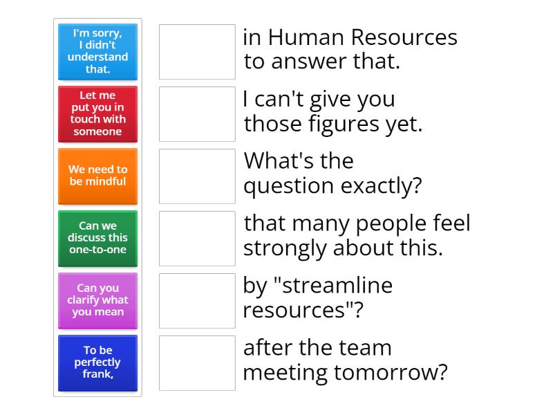 Responding to questions during a presentation - Match up