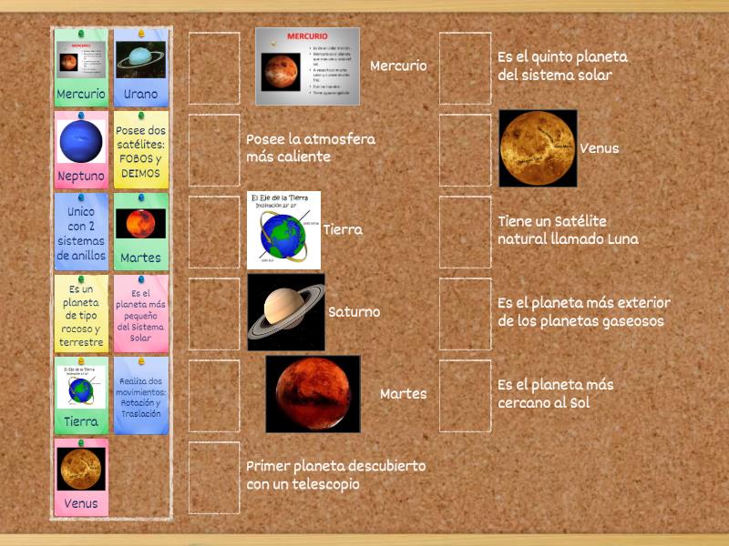 Planetas del SISTEMA SOLAR y sus caracteristicas - Match up