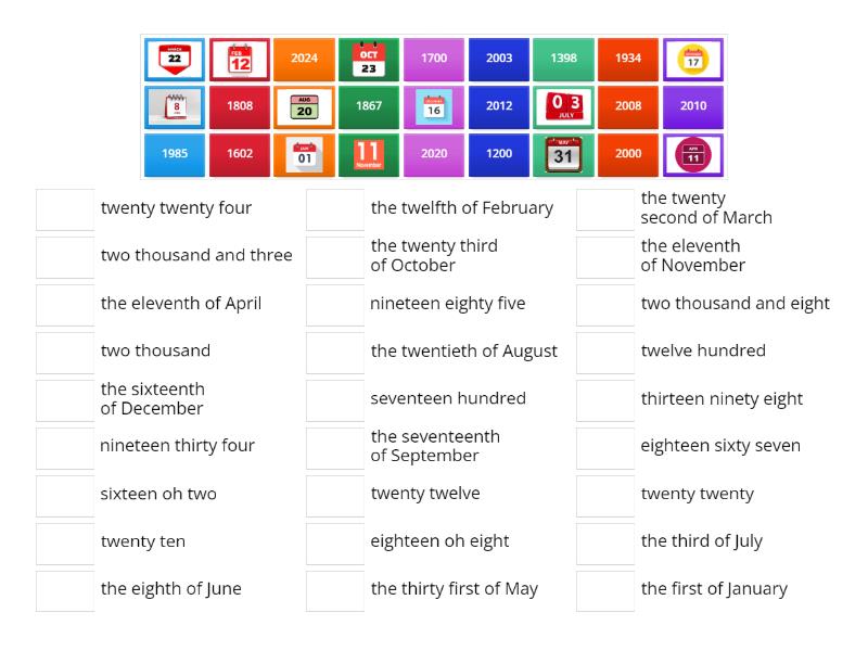 ordinal numbers and dates - Match up