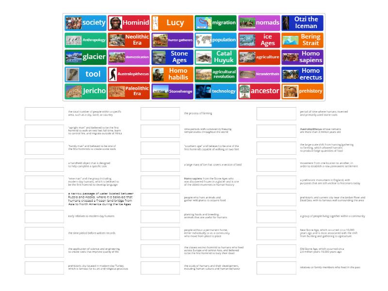 Prehistory Vocabulary - Match up