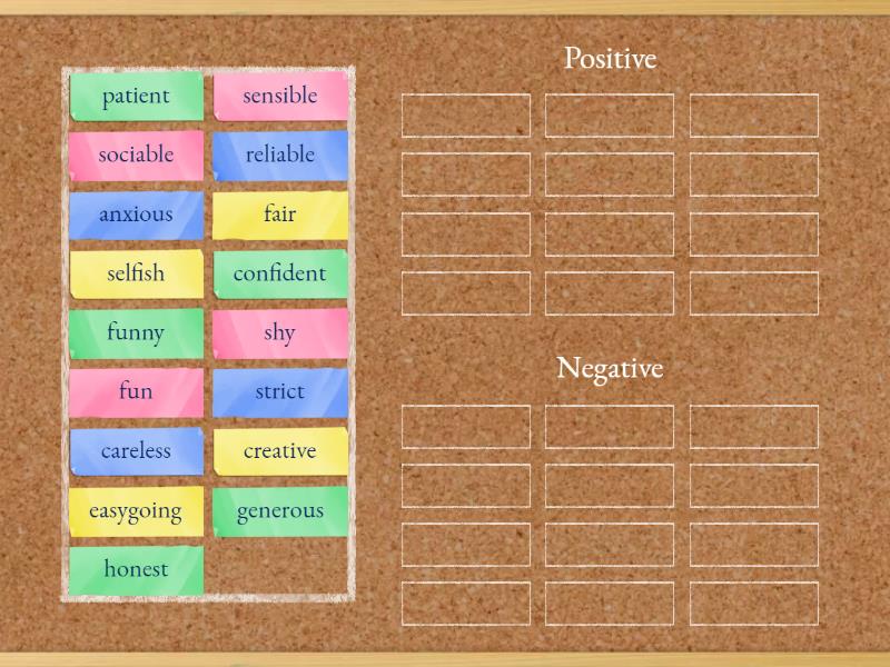 Adjectives Positives Vs Negatives - Group sort