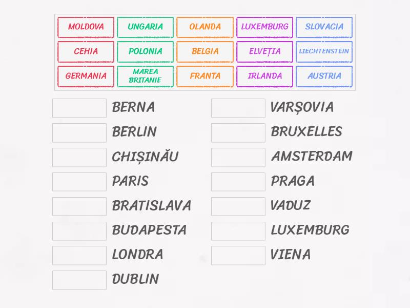 capitalele tarilor Europei Vestice SI Centrale - Match up