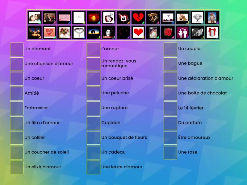 Vocabulaire de la Saint-Valentin - Une las parejas