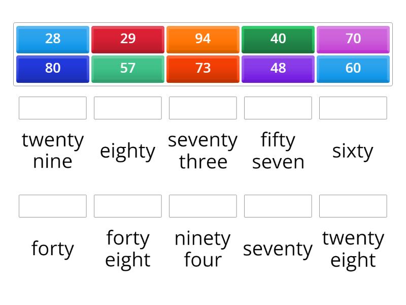 Numbers from 20 to 100 - Match up