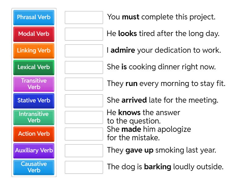verb types matching - Match up