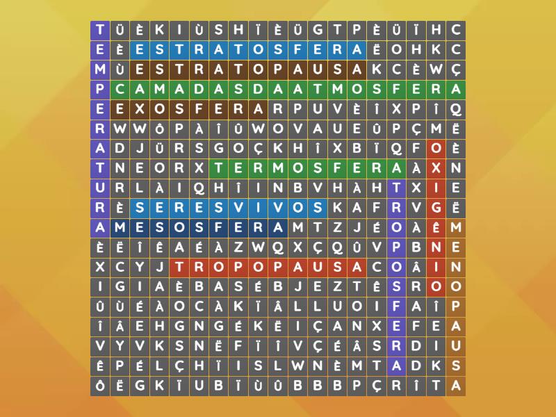 Camadas Da Atmosfera - Sopa de letras