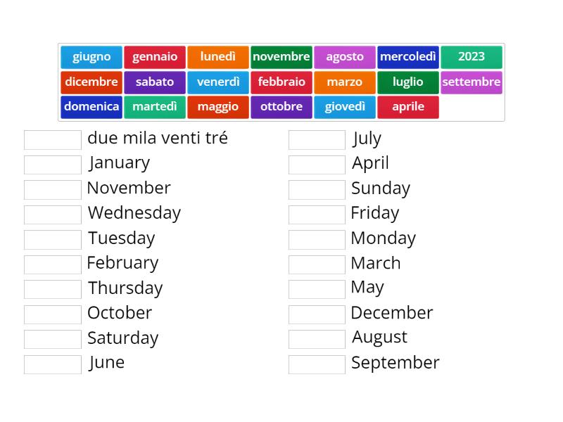 i giorni e i mesi - Match up