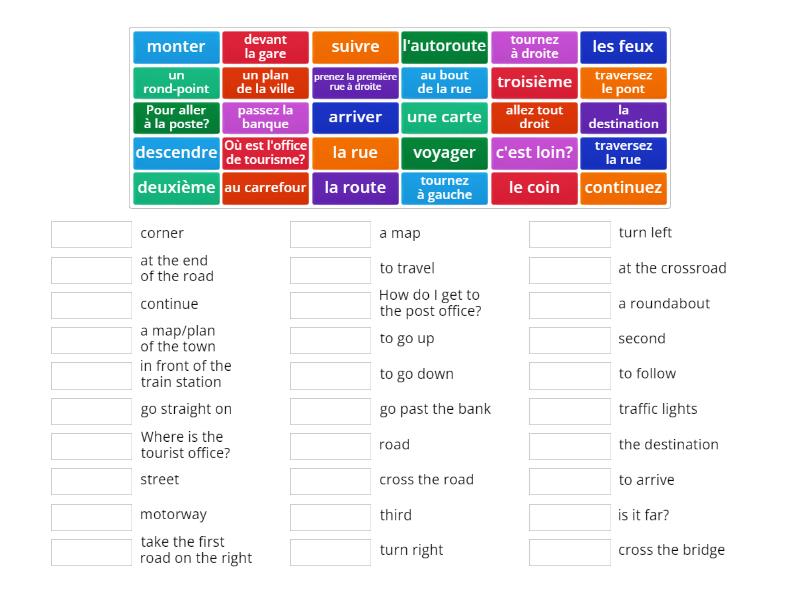 French directions - Match up