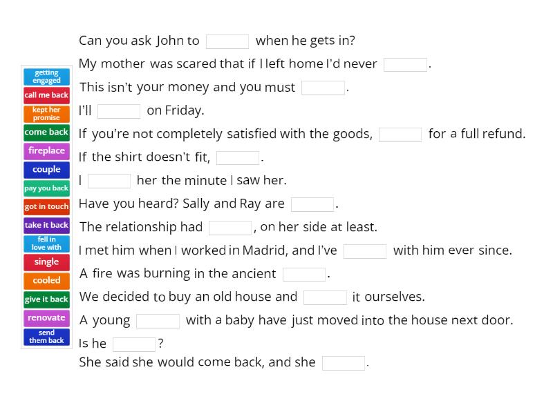 EF Pre-Int, Unit 6B, Phrasal verbs - Missing word