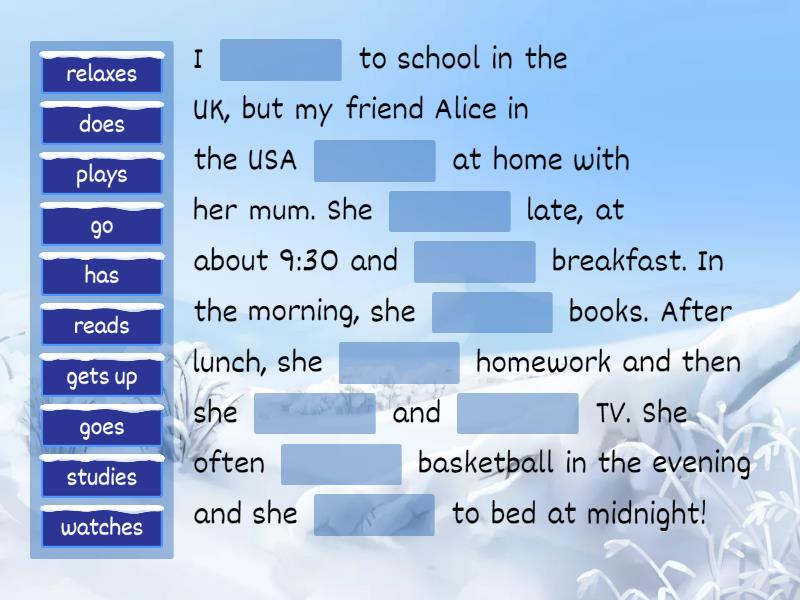 GI A1+ U4 Present simple: affirmative - Missing word