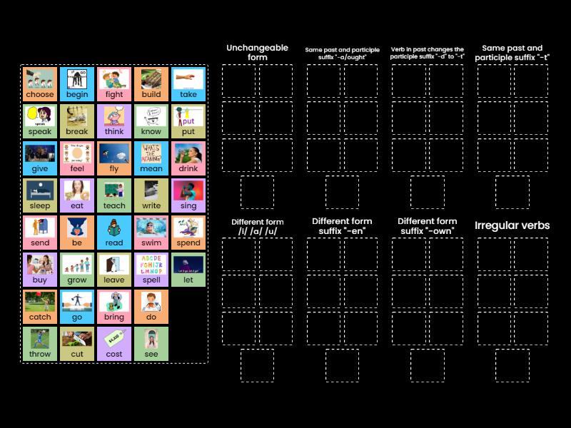 Past participle verbs by ending patterns - Group sort