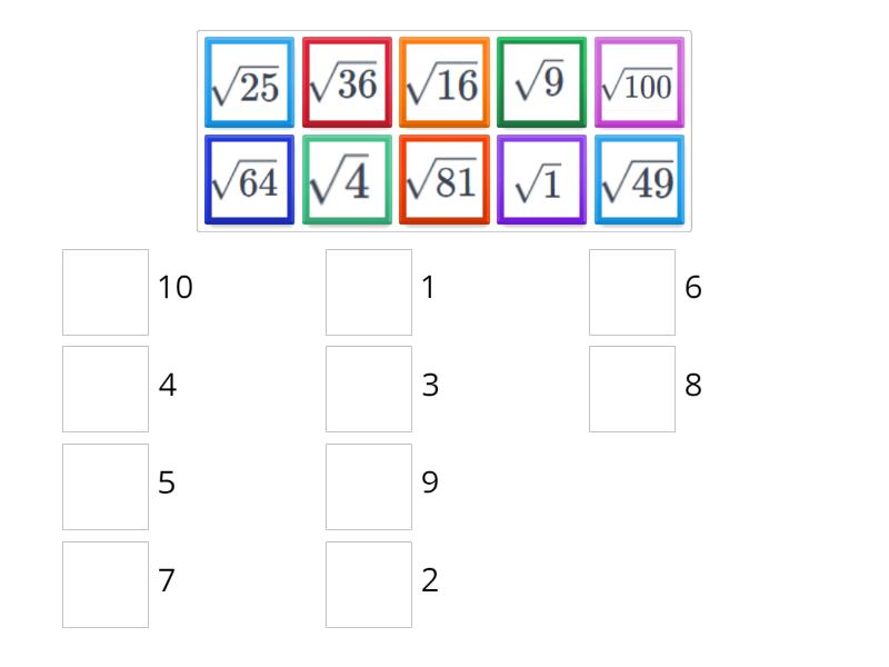 Square roots from 1- 100 _ G6 - Match up